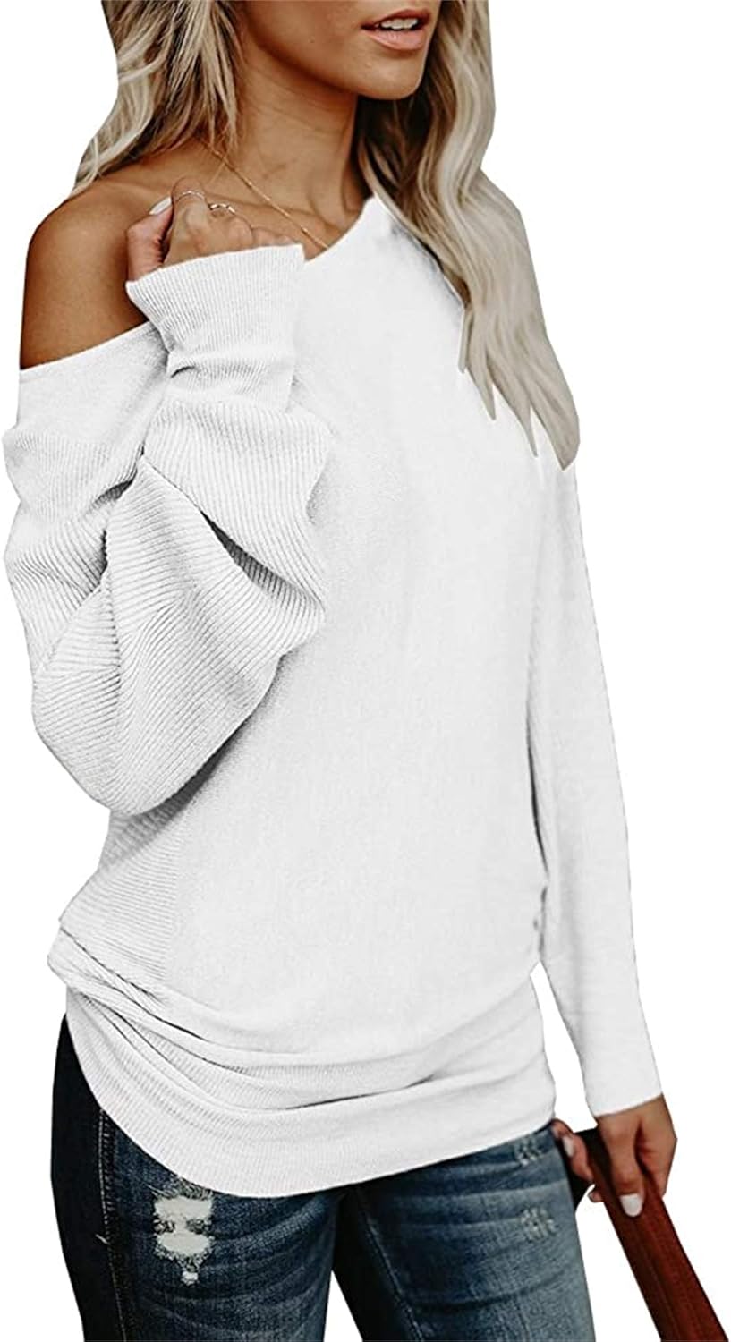 UMEKO Womens Off The Shoulder Sweater Oversized Knit Long Sleeve ...