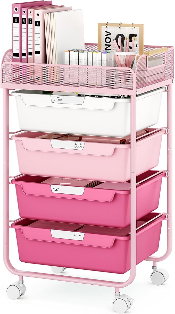 SYKIARIOL Rolling Cart with 4 Drawers,Utility Cart with Mesh Wire and ...