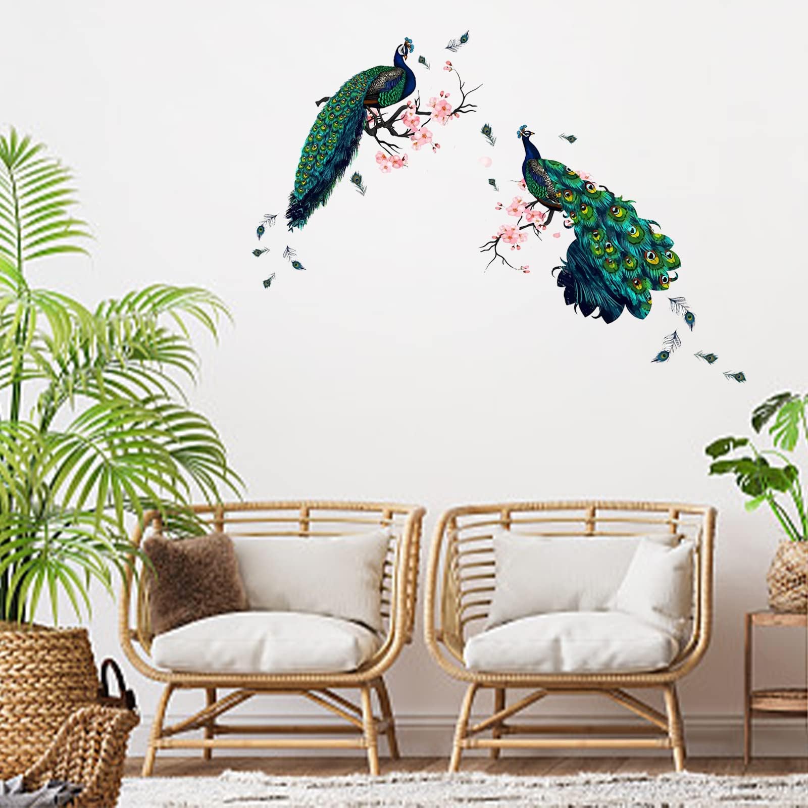 Amazon.com: Runtoo Peacock Wall Decal Flowers Tree Branch Bird Wall ...