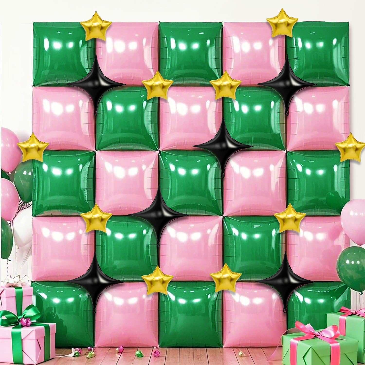 Amazon.com: 41Pcs Pink and Green Double Sided Square Foil Balloons Wall ...