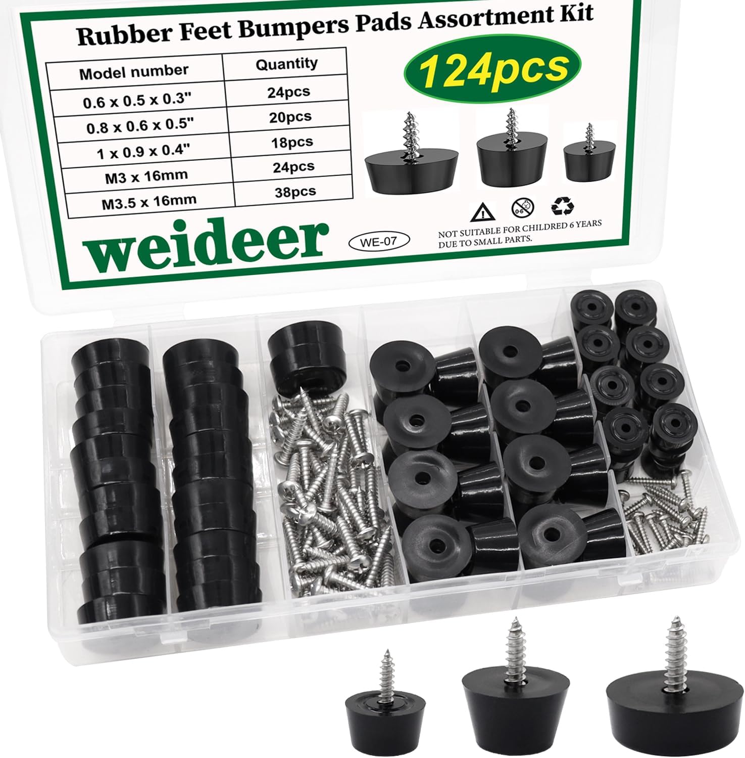 8 Small Round Rubber Feet Bumpers W/Screws - .250 H X .671 D - Made in ...