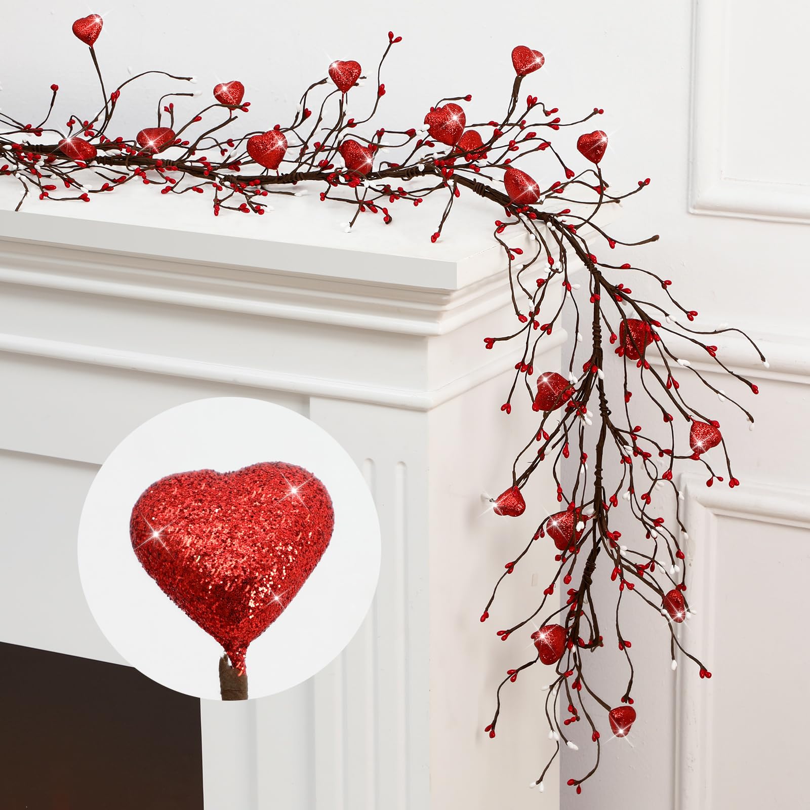 Amazon.com: Yuxung Valentine's Day Glitter Garland with 30 Fairy Lights ...