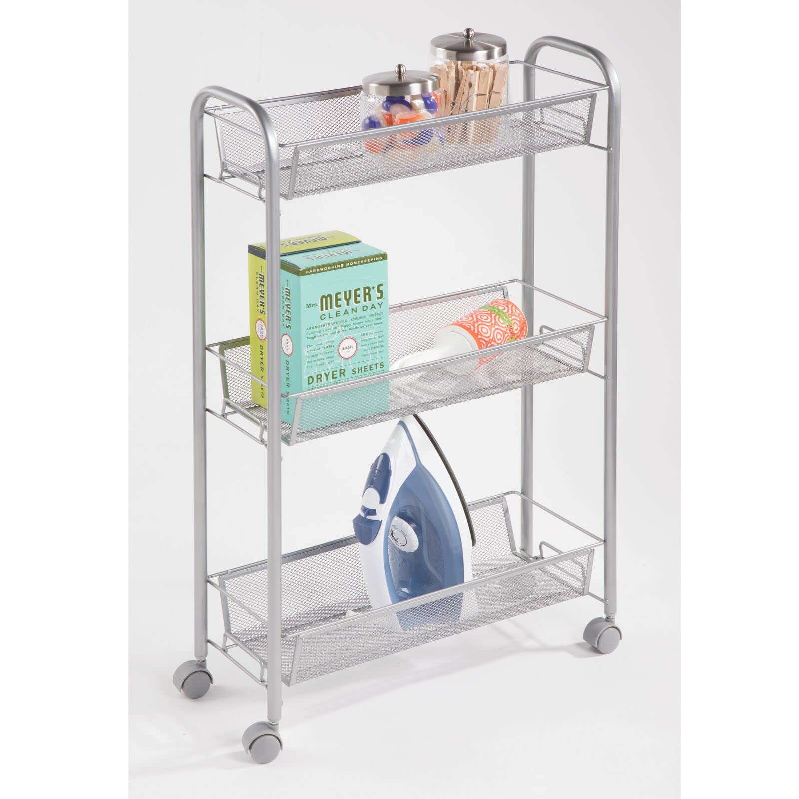 Buy mDesign Steel Rolling Utility Cart Storage Organizer Trolley with 3 ...