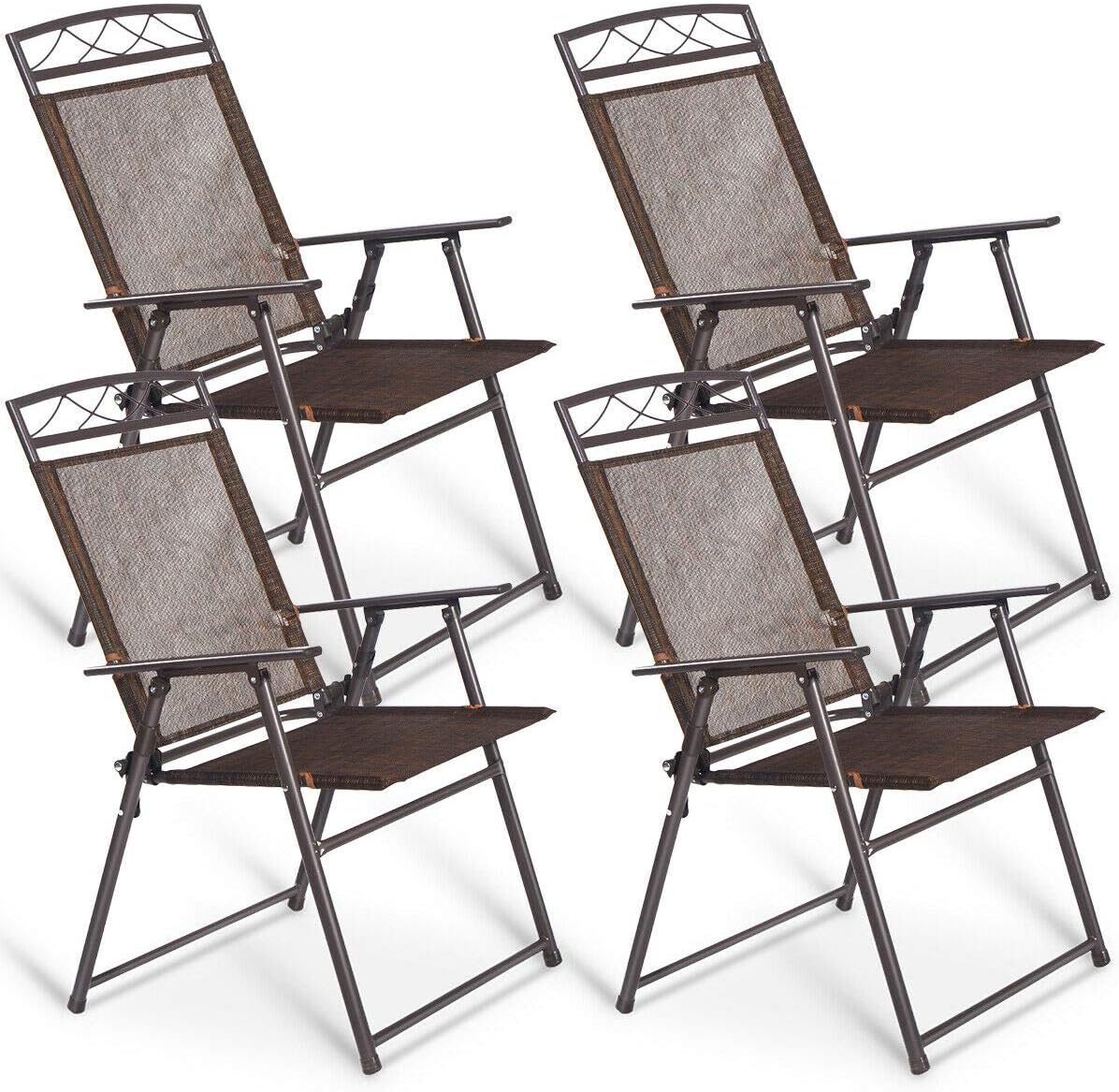 Amazon.com: Giantex Set of 4 Patio Folding Sling Chairs Steel Camping ...