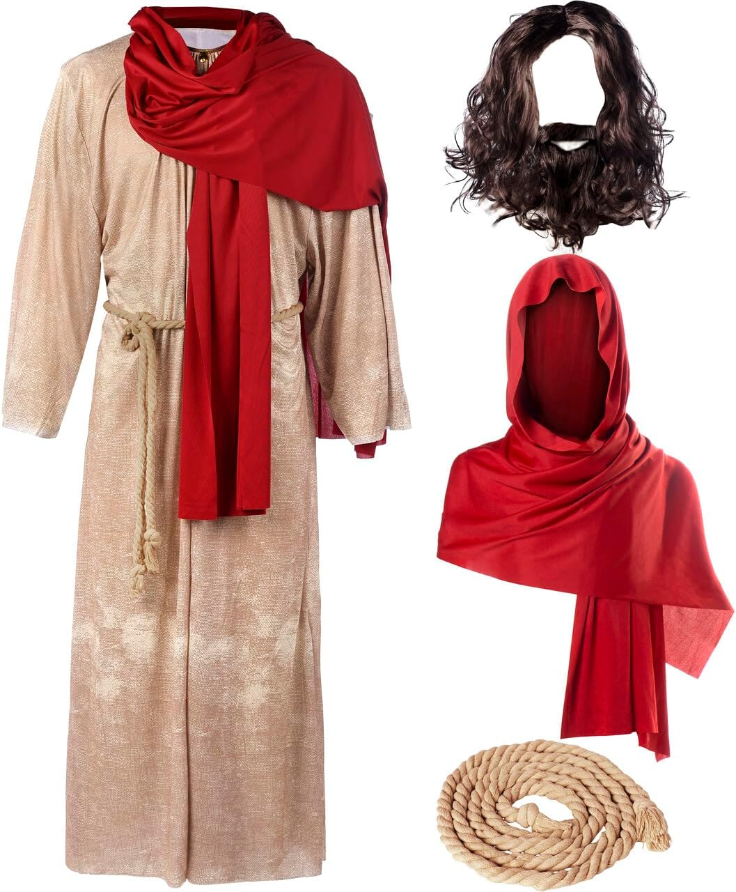 Spooktacular Creations Mens Jesus Christ Robe with Wig, Beard, Shawl ...
