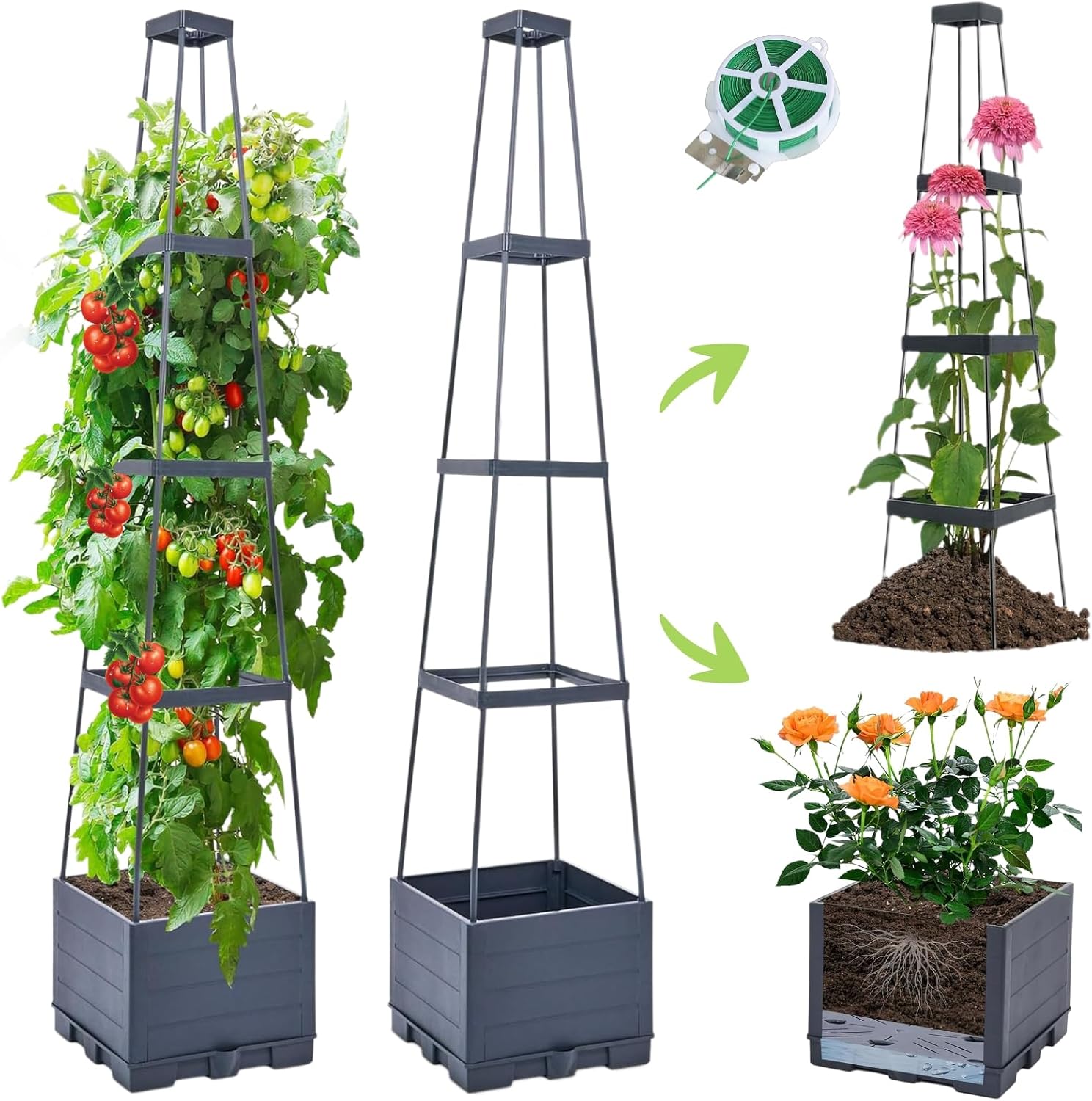Amazon.com: 2 Pack Tomato Planter Box with Trellis for Climbing Plants ...