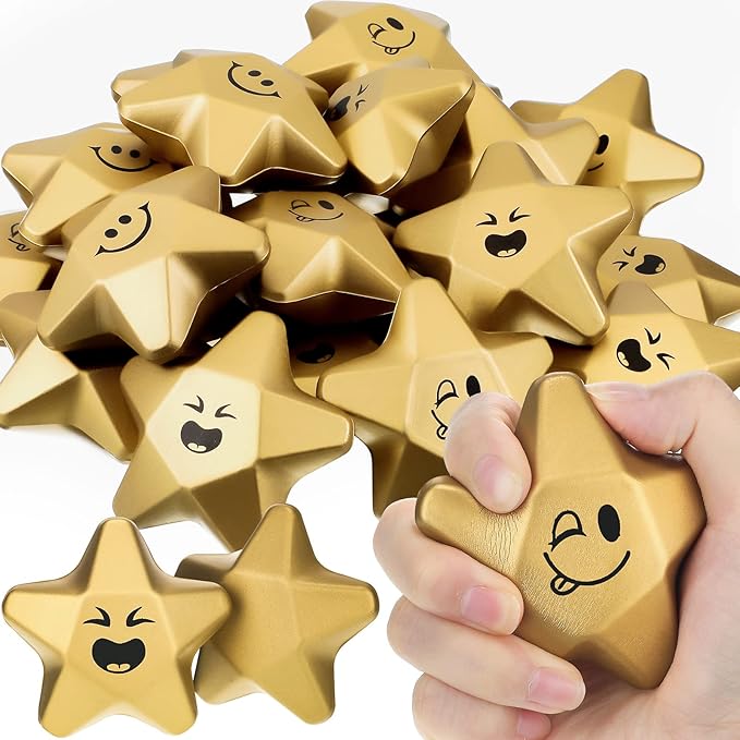 Amazon.com: Deekin 24 Pieces 3.1 Inch Star Stress Balls Gold Mini Foam ...