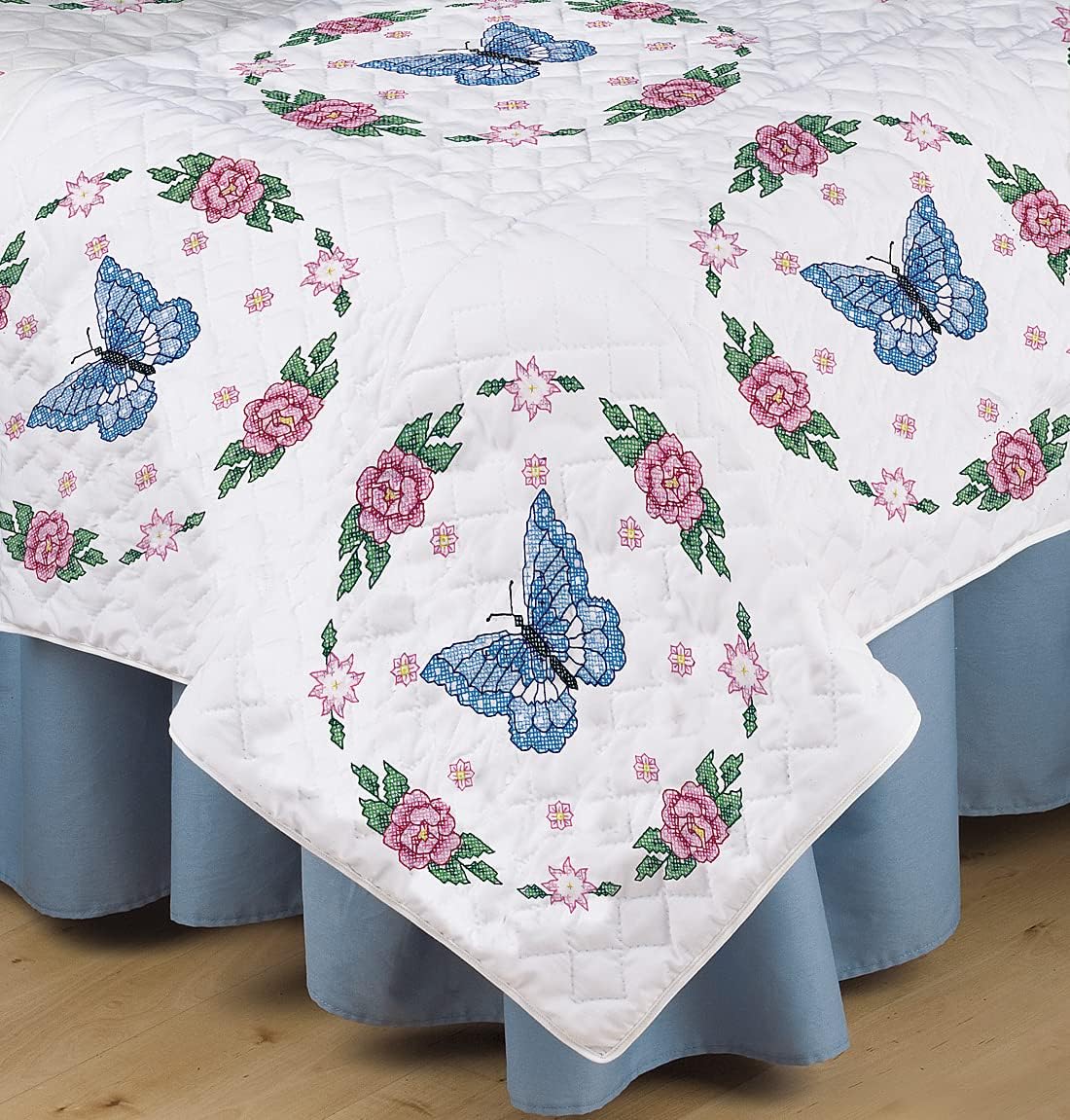 Amazon.com: Tobin Butterfly/Rose Stamped for Embroidery Quilt Blocks, White
