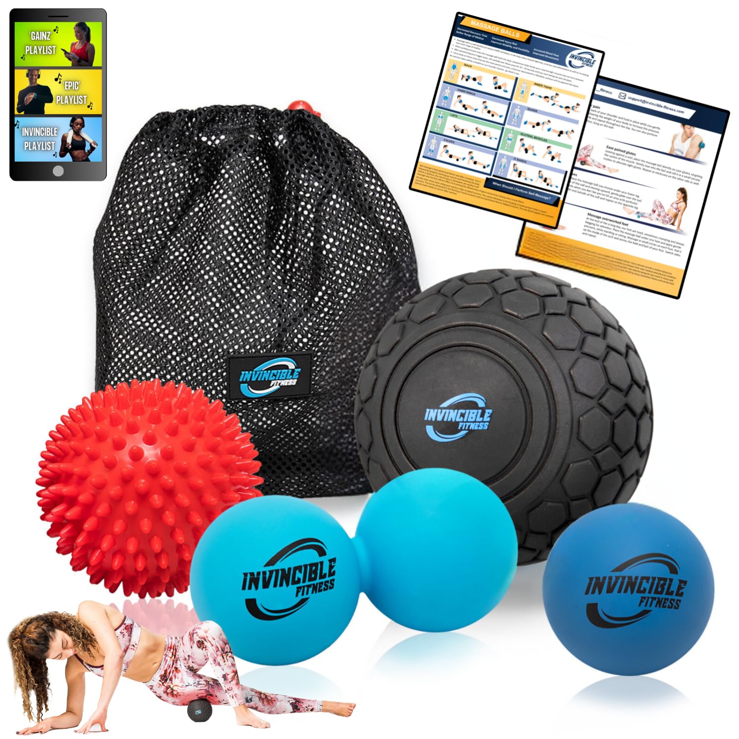 Deep Tissue Massage Ball Set - Includes 5" Foam Roller Mobility Ball ...