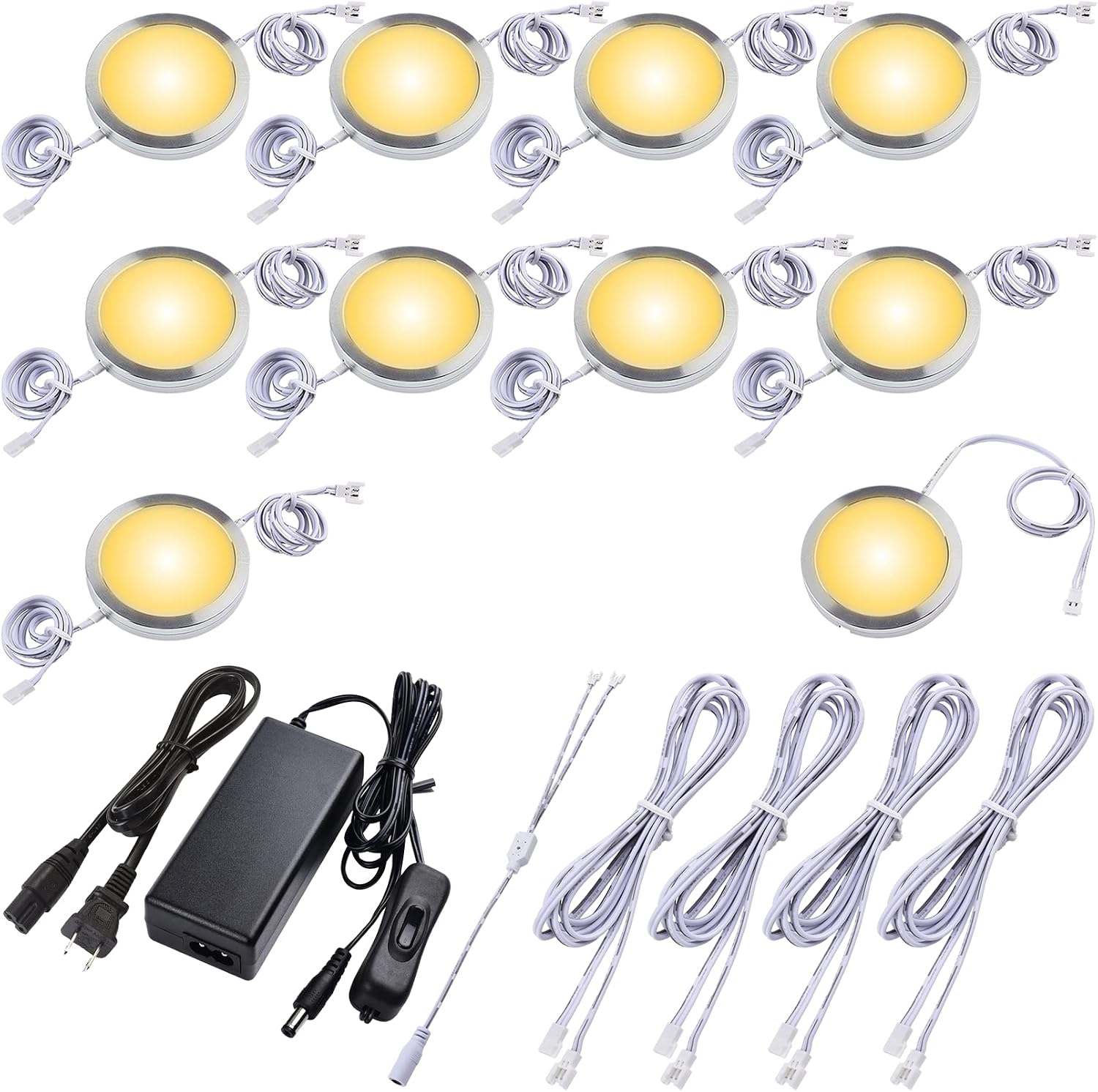 Lvyinyin Under Counter Puck Light Kit, 110V Direct Wired & Wall Plug-in ...