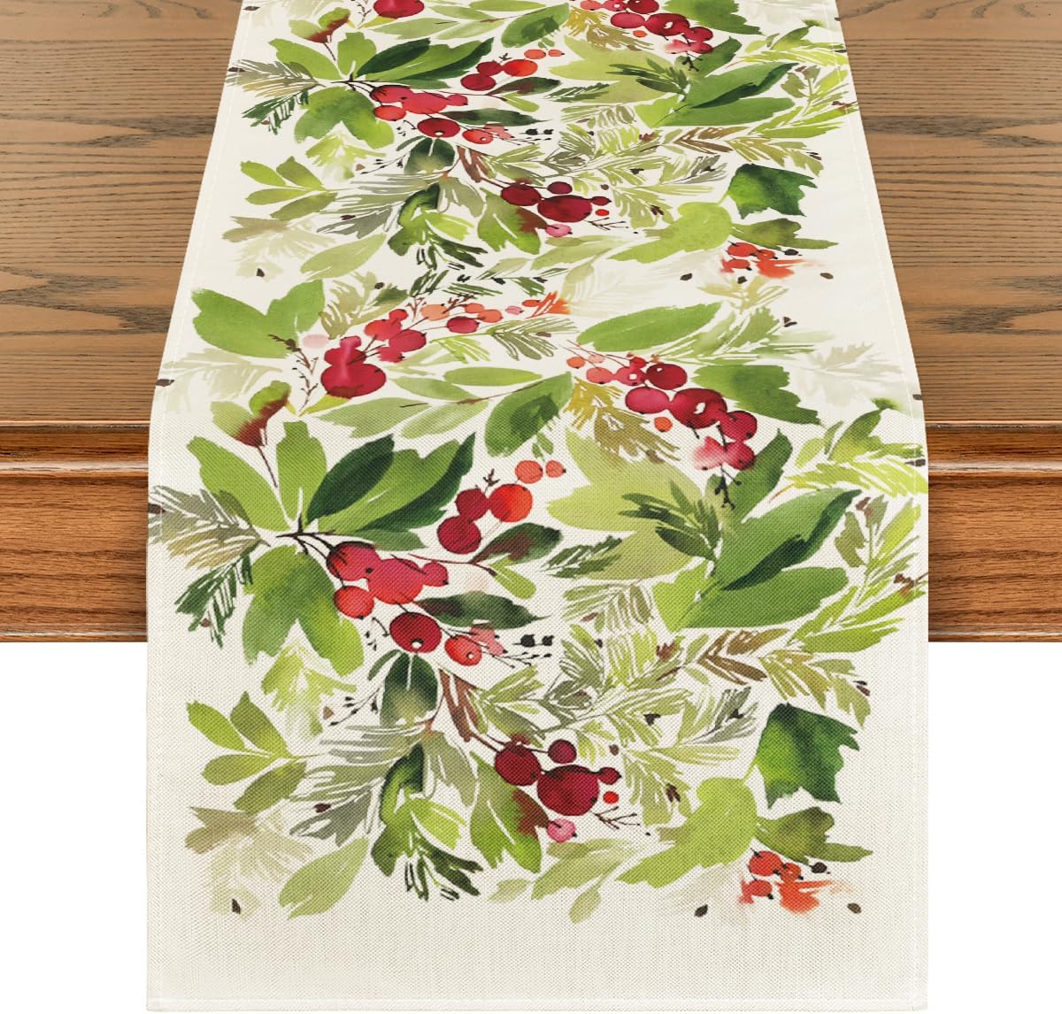 Amazon.com: Artoid Mode Watercolor Holly Christmas Table Runner ...