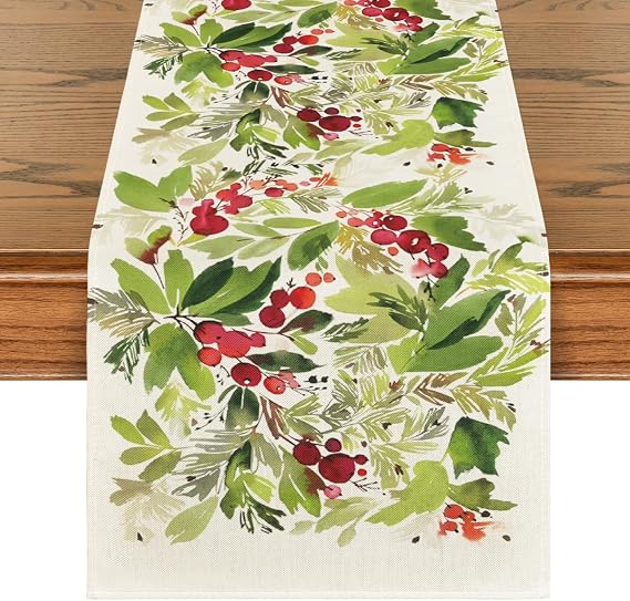 Amazon.com: Artoid Mode Watercolor Holly Christmas Table Runner ...