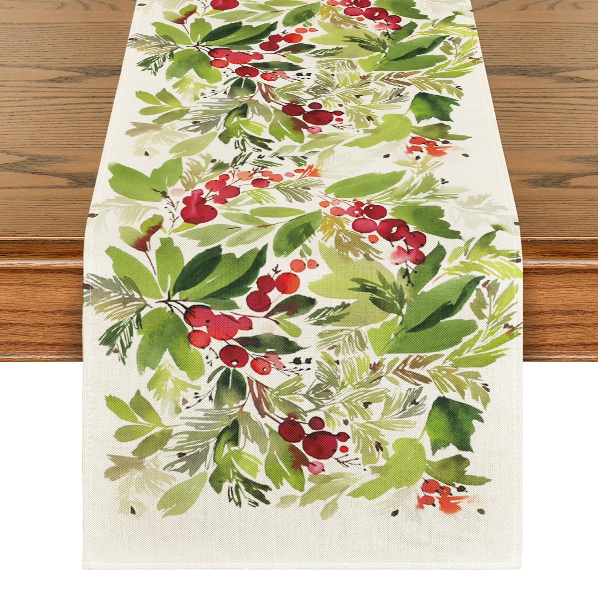 Amazon.com: Artoid Mode Watercolor Holly Christmas Table Runner ...