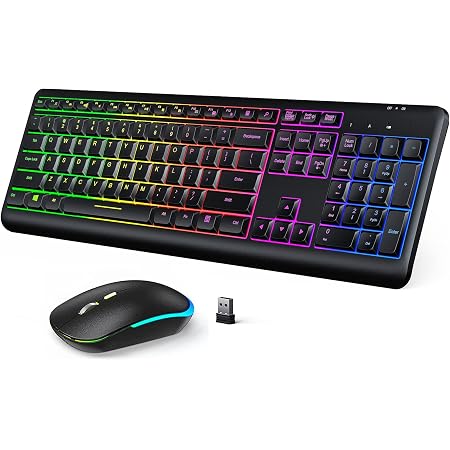 2.4G USB Wireless Keyboard and Mouse Combo with RGB Light, Backlit ...