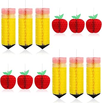 12Pcs Classroom Decorations with Pencil and Apple Honeycomb Hanging ...