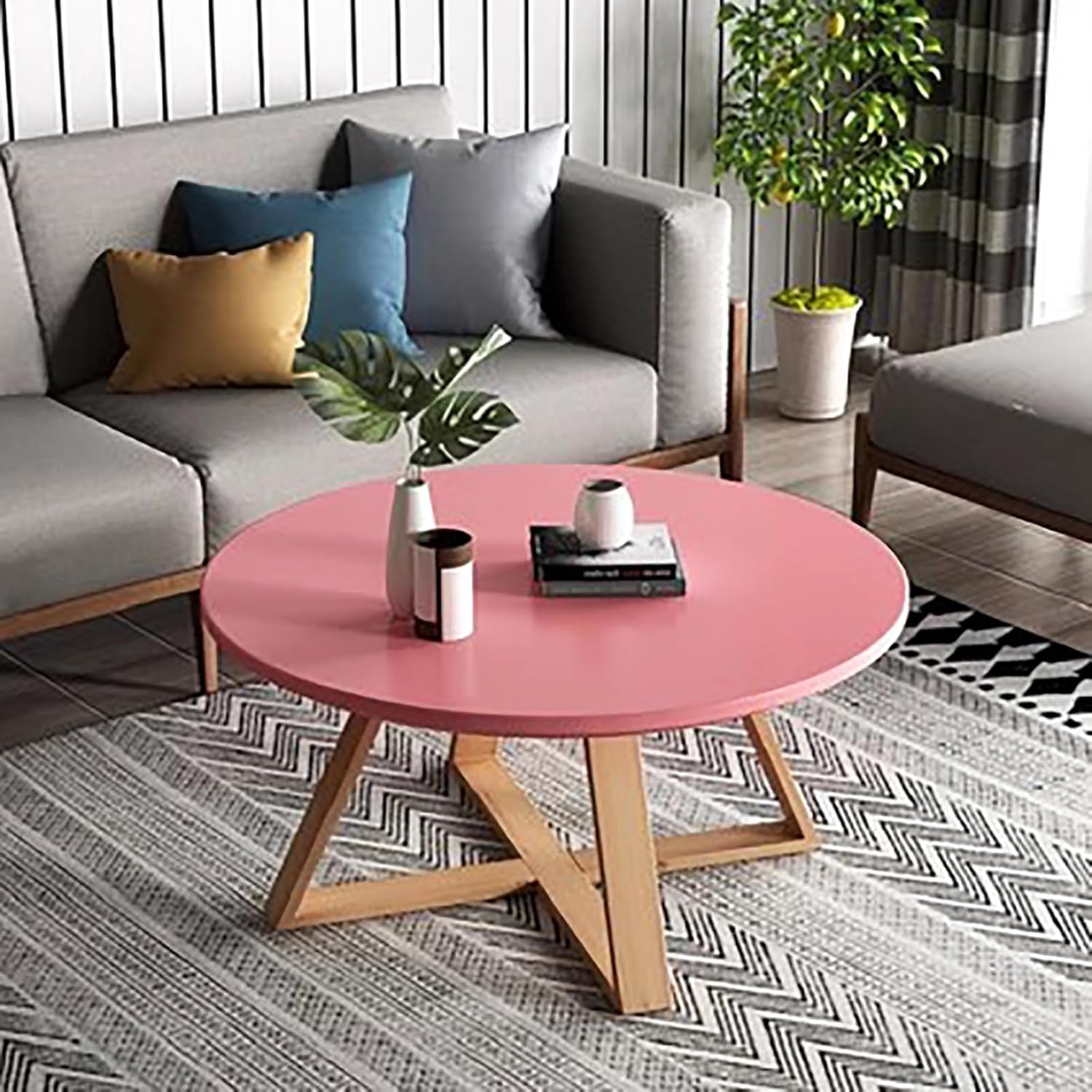 Amazon.com: HM&DX Solid Wood Coffee Table,Modern Round Coffee Table for ...