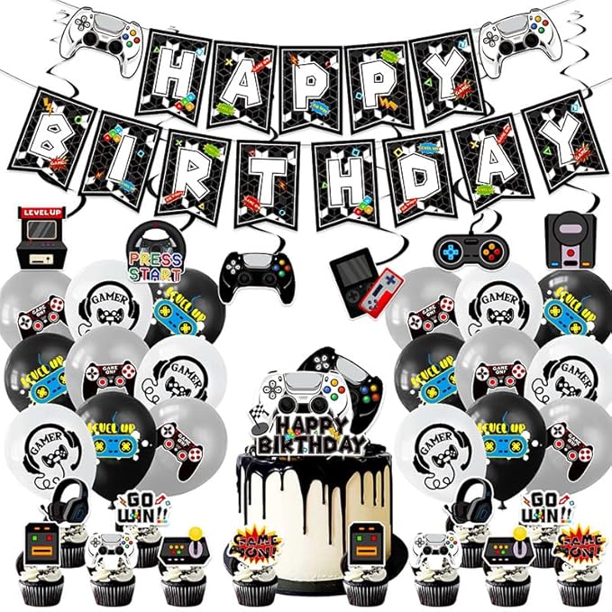 Amazon.com: 38 Pcs Video Game Birthday Decorations Set for Boys,Gaming ...
