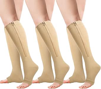 Amazon.com: LEOSTEP Zipper Compression Socks Toeless, Long Open Toe ...