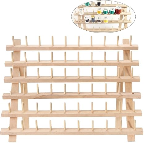 ULTNICE Thread Holder Wood Rack 60 Spool Stand Thread Organizer ...