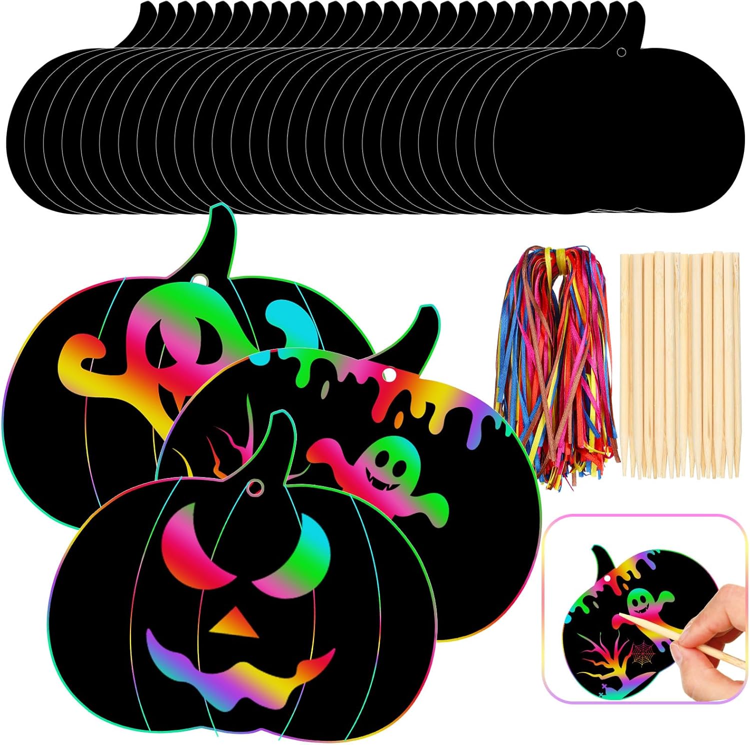 Amazon.com: Jenaai 150 Set Halloween Scratch Art Halloween Paper Crafts ...
