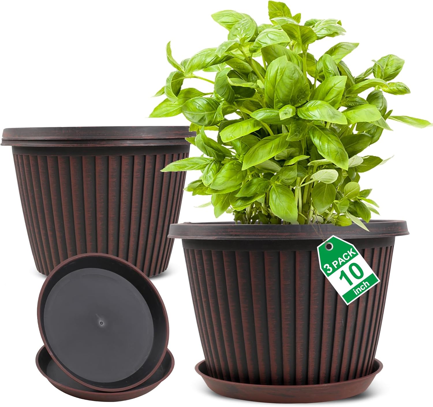 Amazon.com: Plant Pots Set of 3 Pack 10 inch, Large Flower Pots with ...