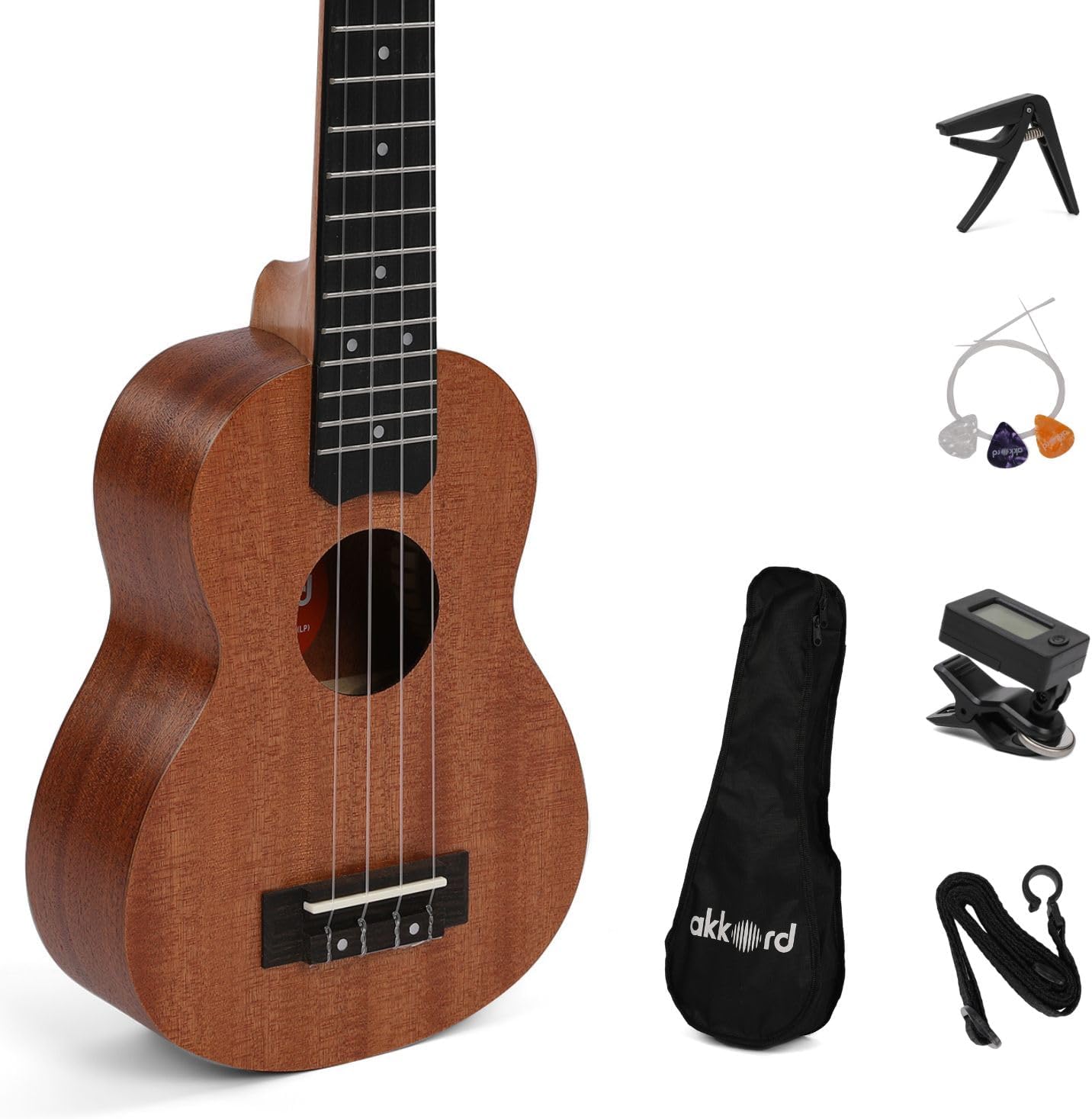 Amazon Basics 23inch Wood Ukulele with Bag, Pick, Strap and String ...