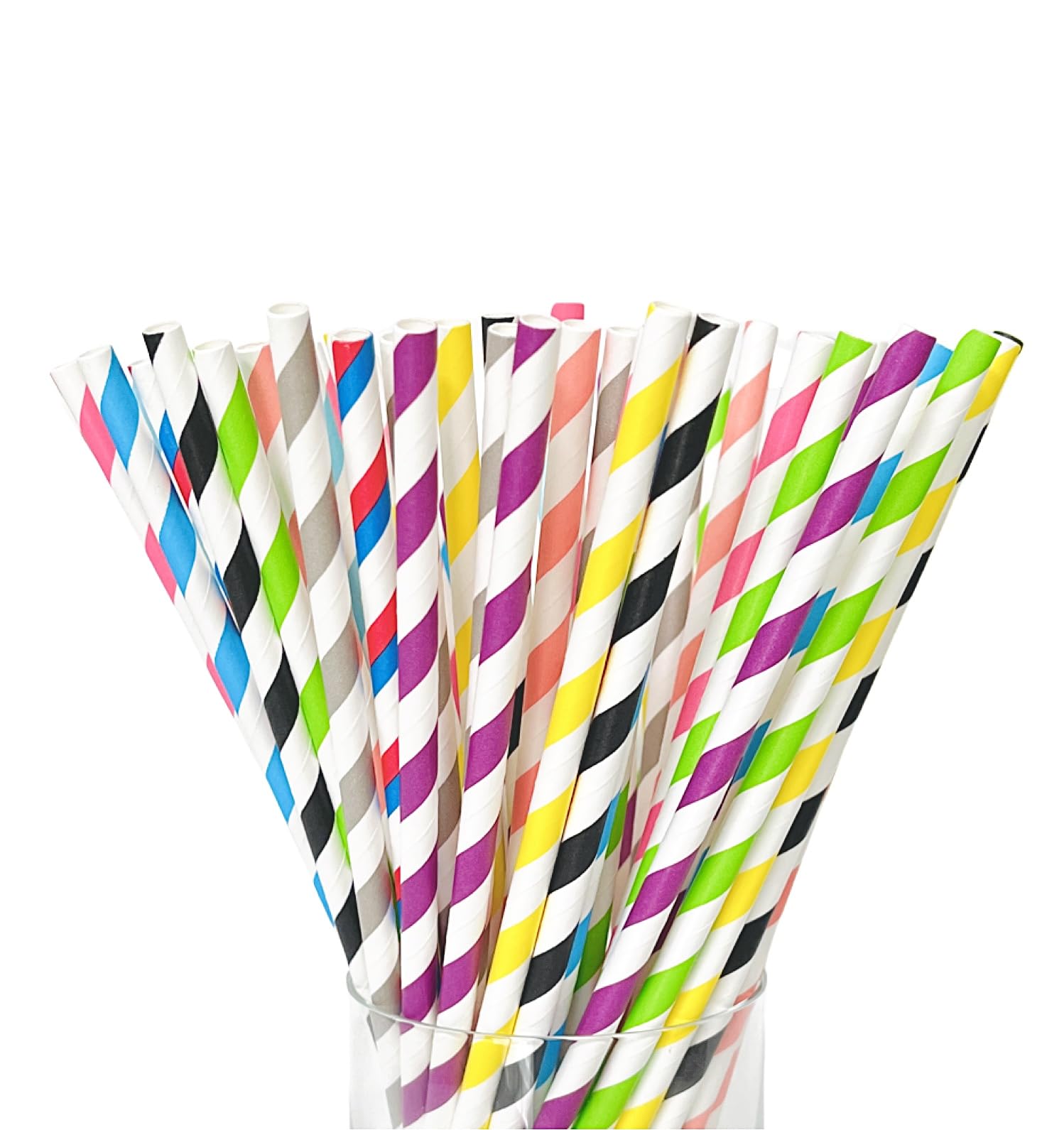 [400 Pack] Biodegradable Striped Paper Straws - Assorted Colors, Eco ...