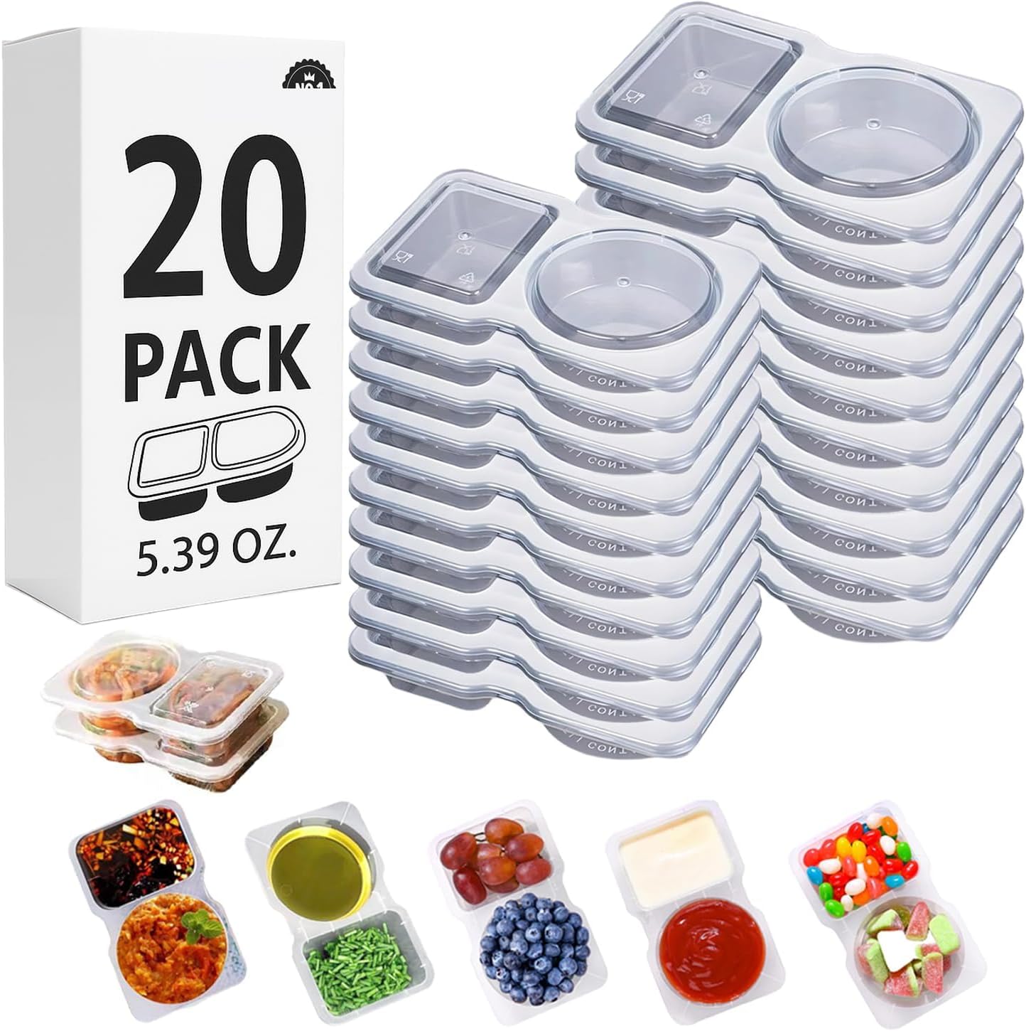 Amazon.com: 20 Sets Reusable Snack Containers Double Compartment ...