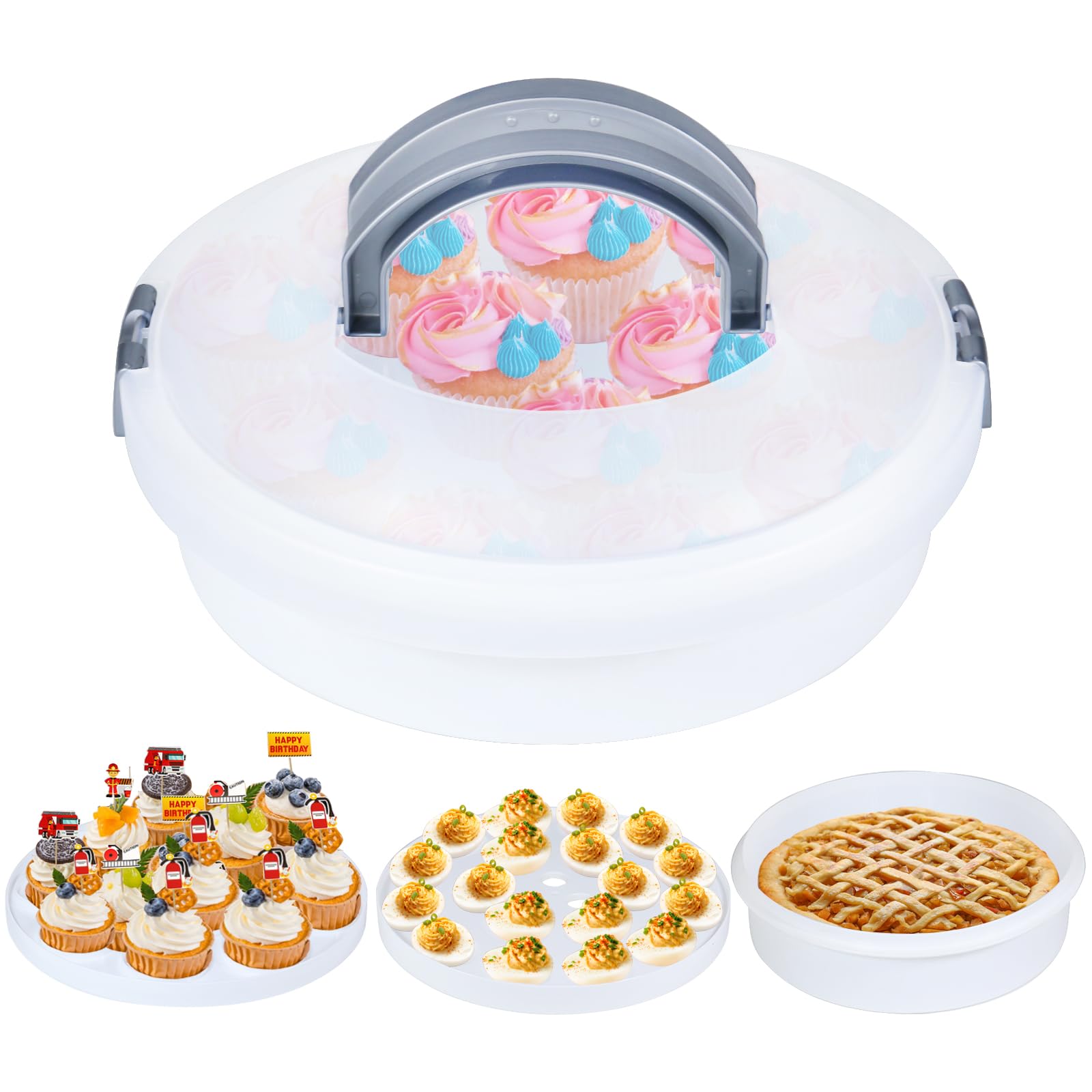 Amazon.com: EWAFILU Cake Carrier with Lid and Handle 3-in-1 - Plastic ...