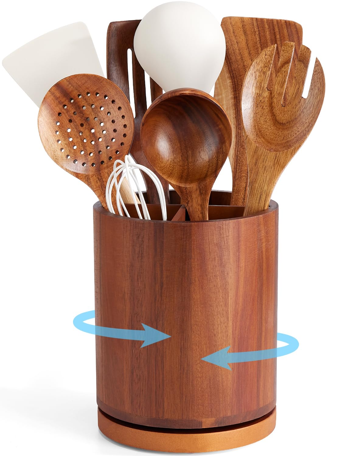 Amazon.com: Yangbaga 360° Rotating Utensil Holder, Acacia Wooden ...