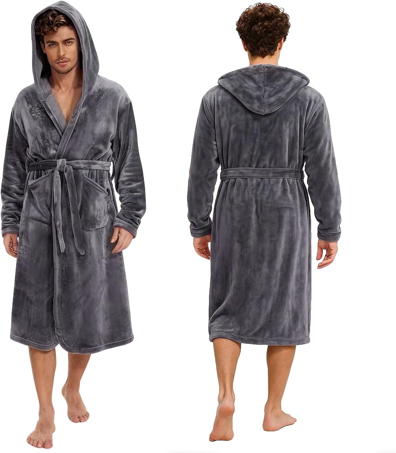 Amazon.com: HJDHS Luxury Mens Robe, Flannel Long Bath Robes Cozy Warm ...