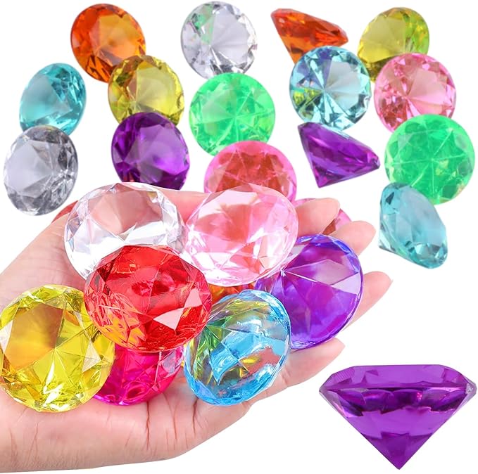 Ezydka 30 Pcs Gemstones for Kids 30mm Large Acrylic Diamond Gems Jewels ...