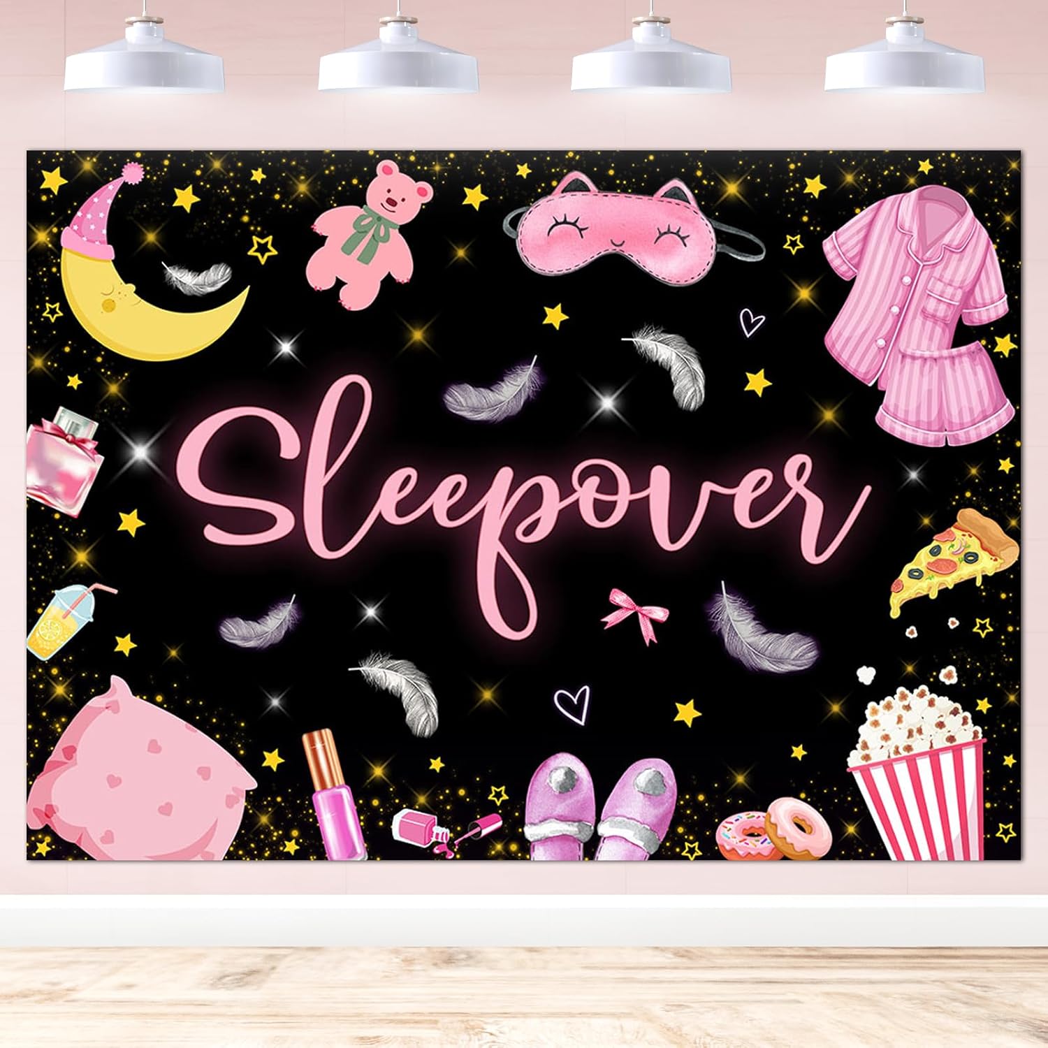 Amazon.com : Mocsicka Sleepover Party Backdrop Sleepover Pajamas Pillow ...