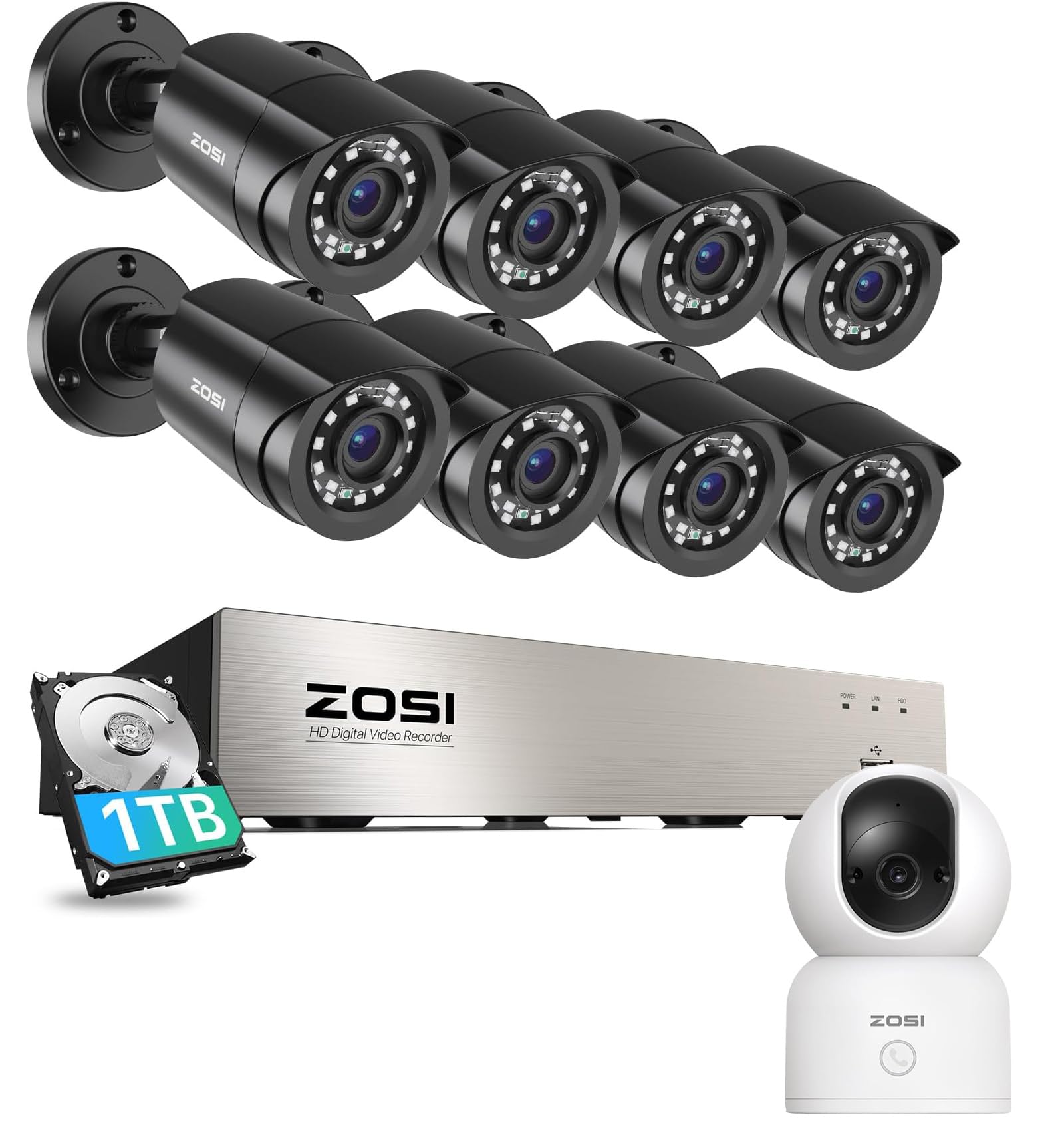 Amazon.com : ZOSI 8CH 8PCS 1080P H.265+ Home Security Camera System ...