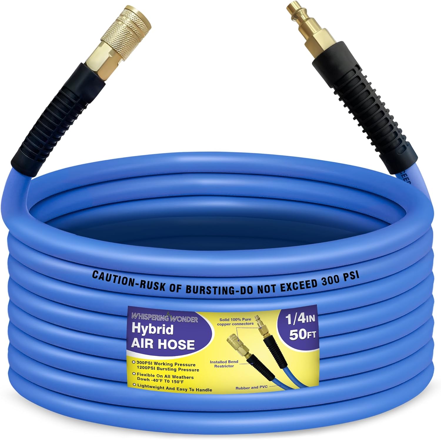 Air Compressor Hose 1/4 in x 50 ft, 300 PSI Heavy Duty Hybrid Air Hose ...