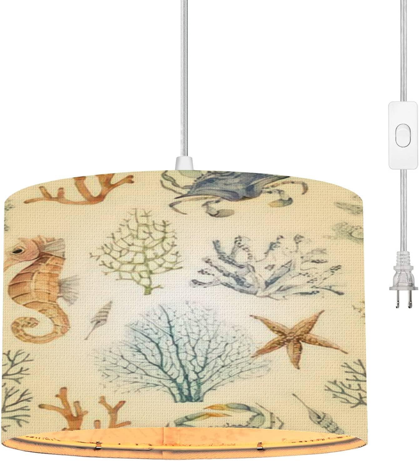 Plug in Pendant Light watercolor illustrations corals animals style a ...