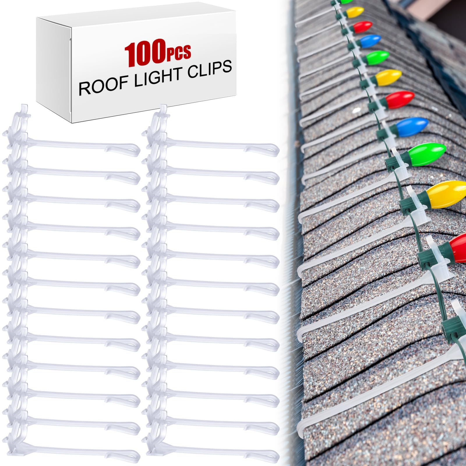 Amazon.com: Glooglitter 100 Pcs Christmas Light Clips for Ridge Row ...