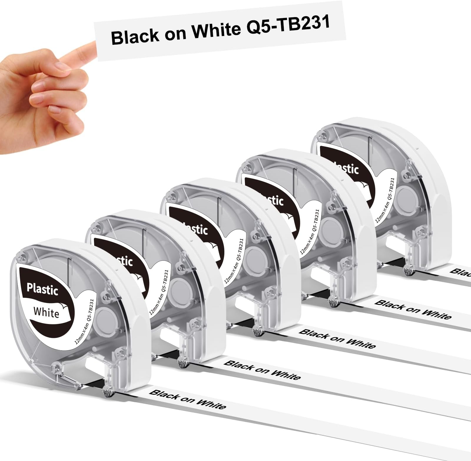 5X Phomemo P12 Thermal Label Tape Original 12mm x 4m Black on White ...
