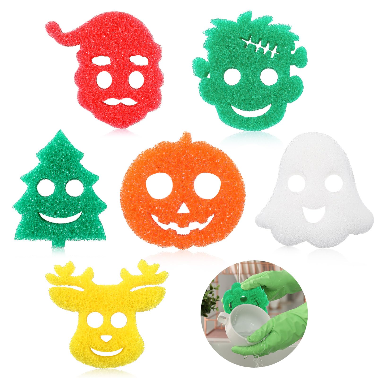 Amazon.com: Baderke 6 Pcs Christmas Cleaning Sponges Kitchen Scrub ...