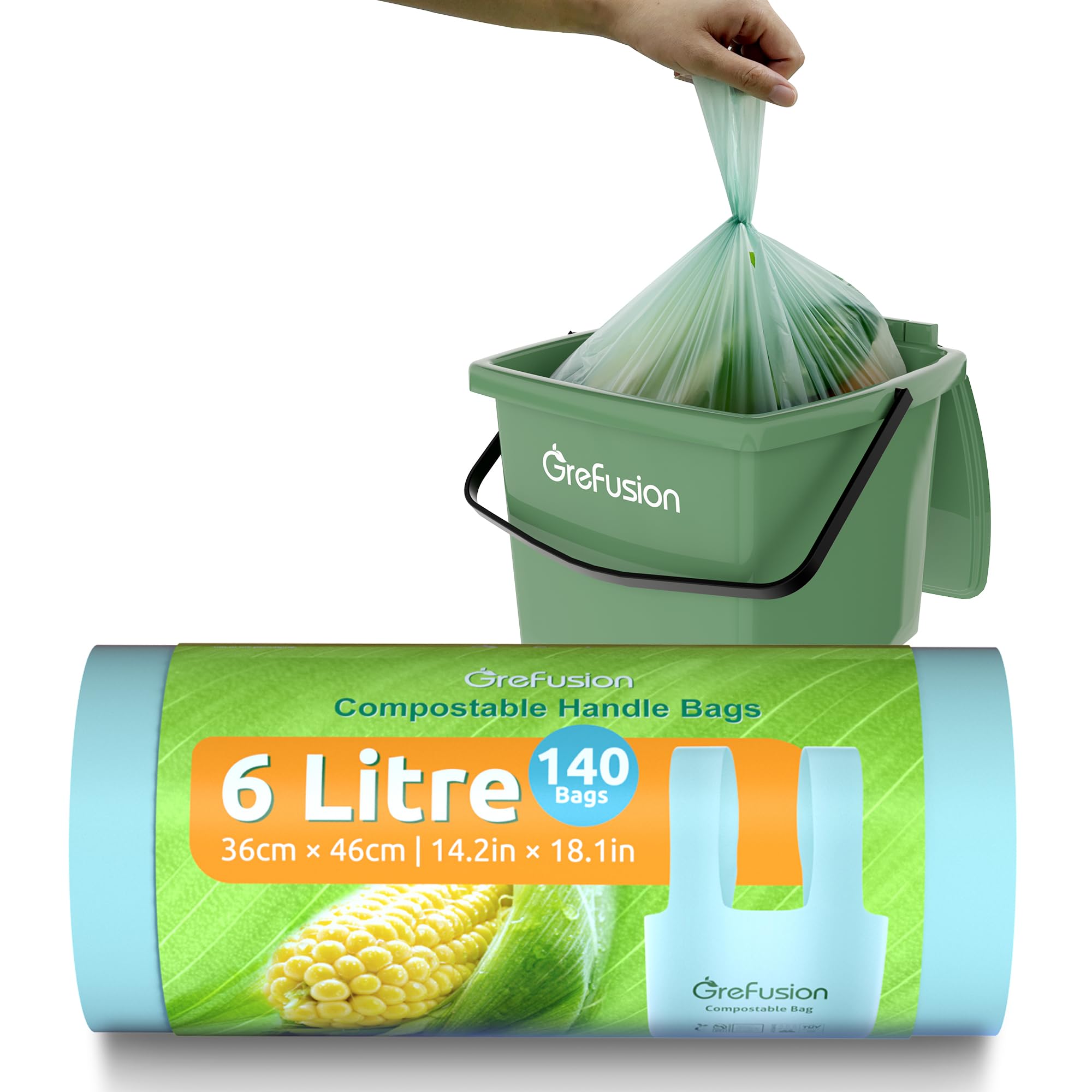 GreFusion 6L Tie Handle food waste Bags 140 count Extra Thick ...