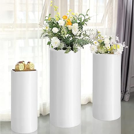 Amazon.com | Cylinder Stands for Party 3PCS Metal White Round Display ...