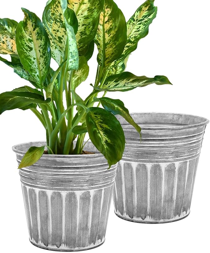 Amazon.com : vensovo 11 Inches Silver Metal Rustic Plant Pots - 2 Pcs ...