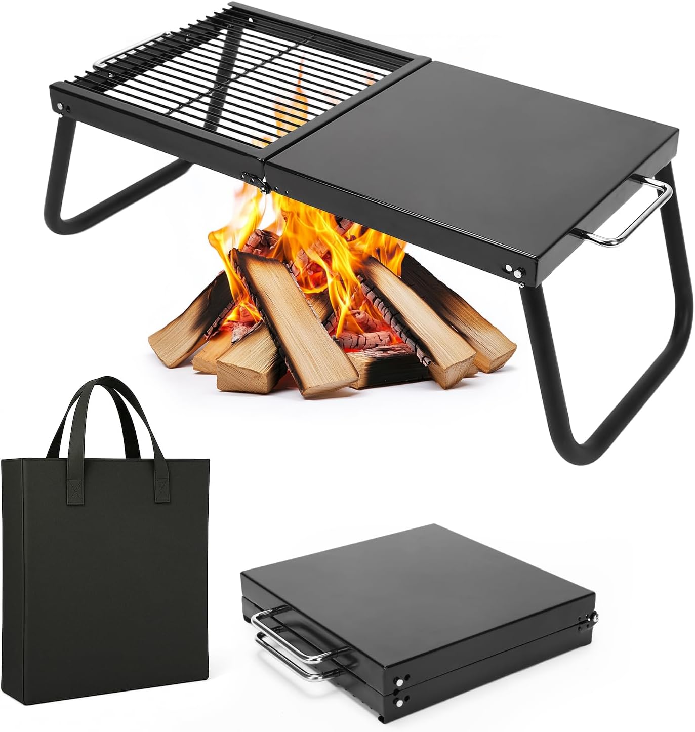 Amazon.com : GRILL FORCE Folding Campfire Grill,Enameled Coating Grate ...
