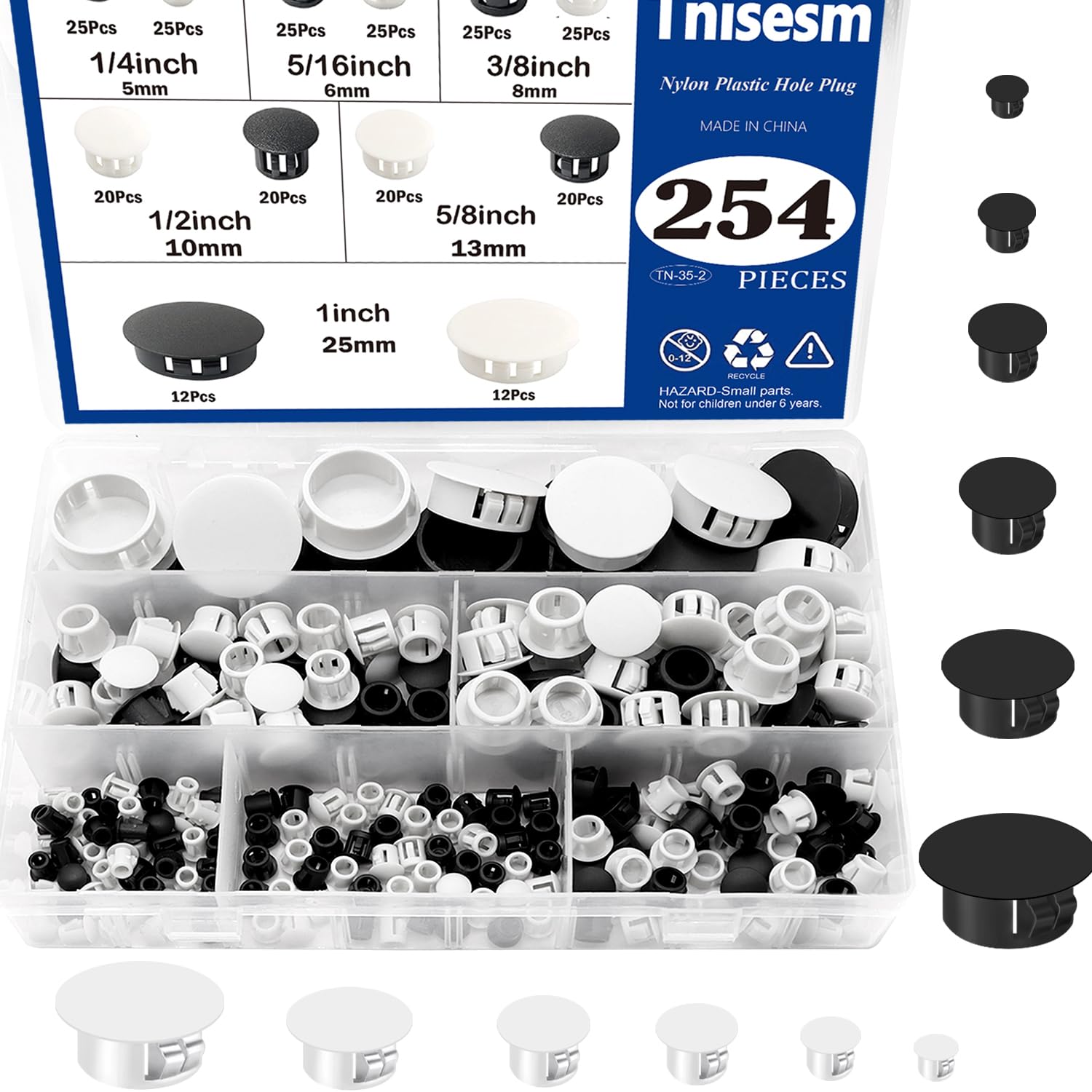 Amazon.com: Tnisesm 254Pcs 6 Sizes Nylon Plastic Hole Plug Kits 1/5" 1/ ...