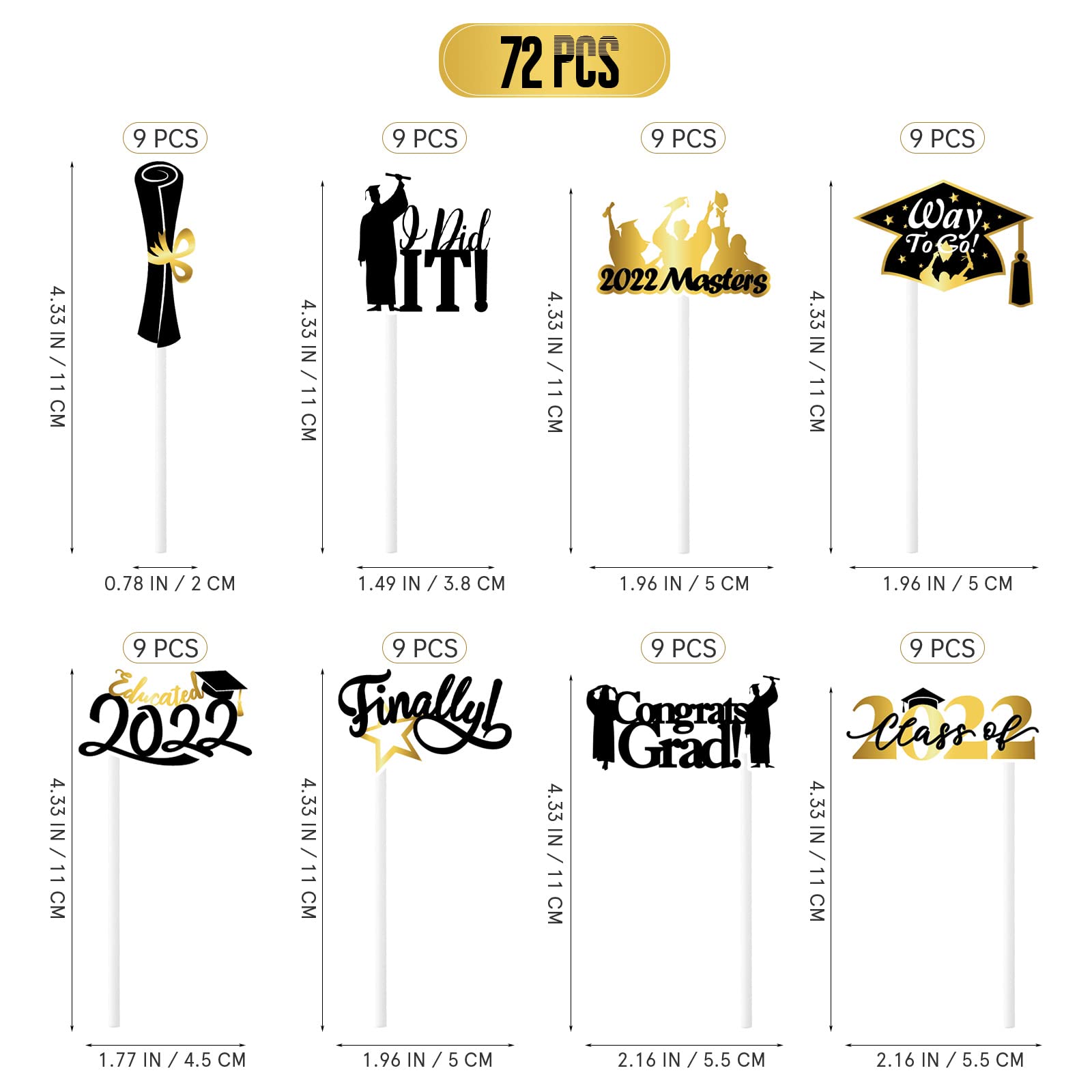 Amosfun 72PCS Graduation Cupcake Toppers 2022 Congrats Grad Cake Topper ...