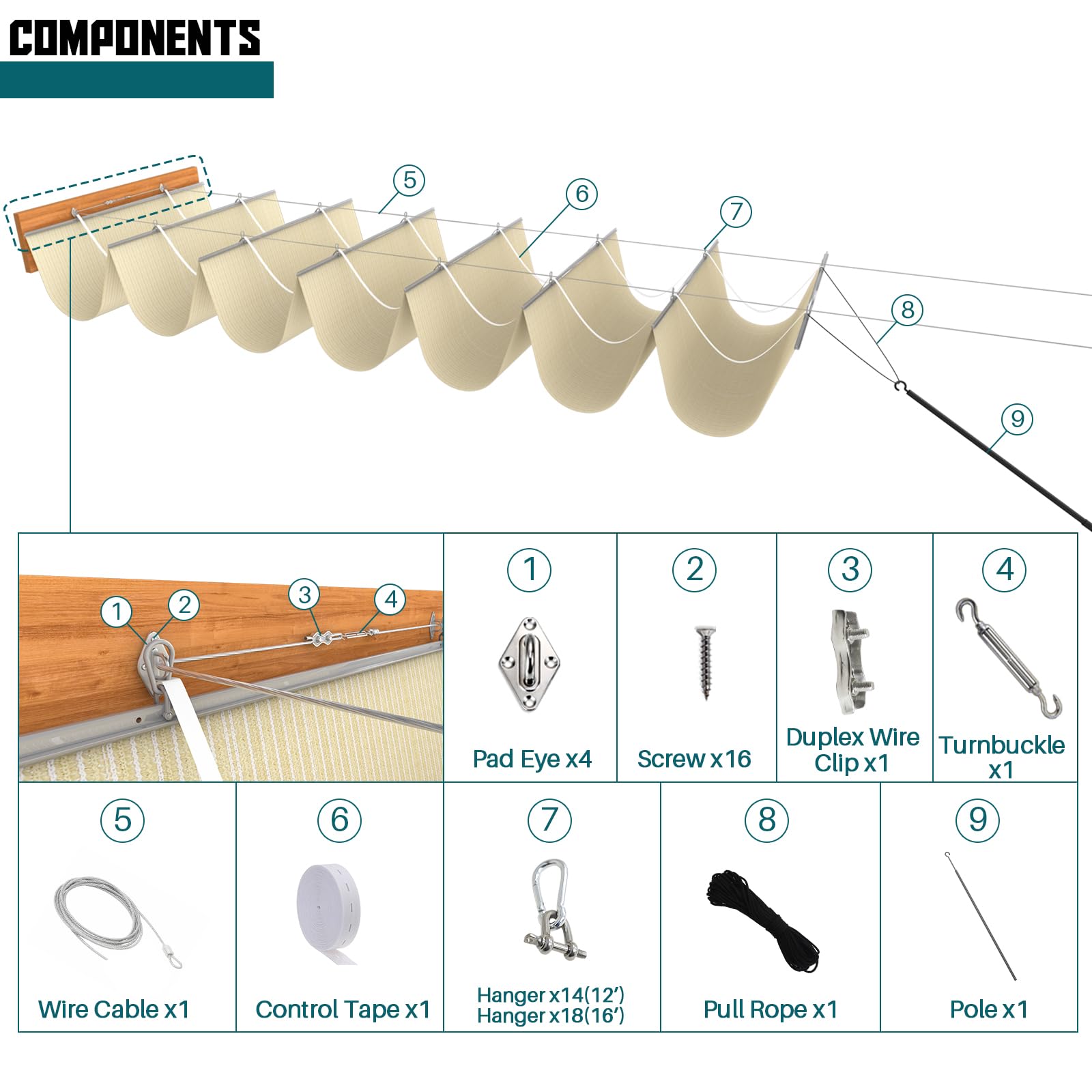 Snapklik.com : TANG Retractable Pergola Shade Cover Replacement Canopy ...