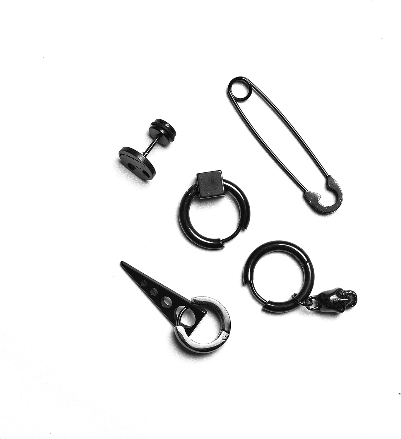 Amazon.com: Thinas - Punk Rock Five-Piece Earring Set: Edgy Black Metal ...
