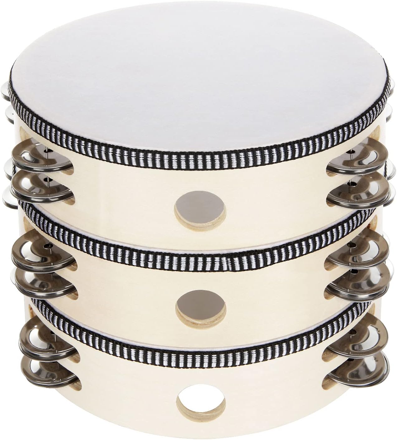 Amazon.com: CertBuy 3 Pack Tambourine for Adult, Wood Tambourine 8 Inch ...