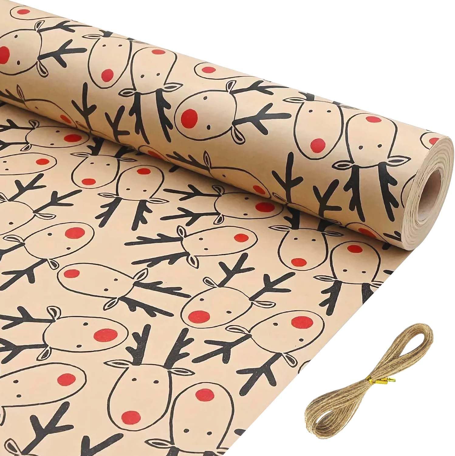 43cm x 15m Gift Wrapping Paper Roll for Christmas, Cute Kraft Wrapping ...