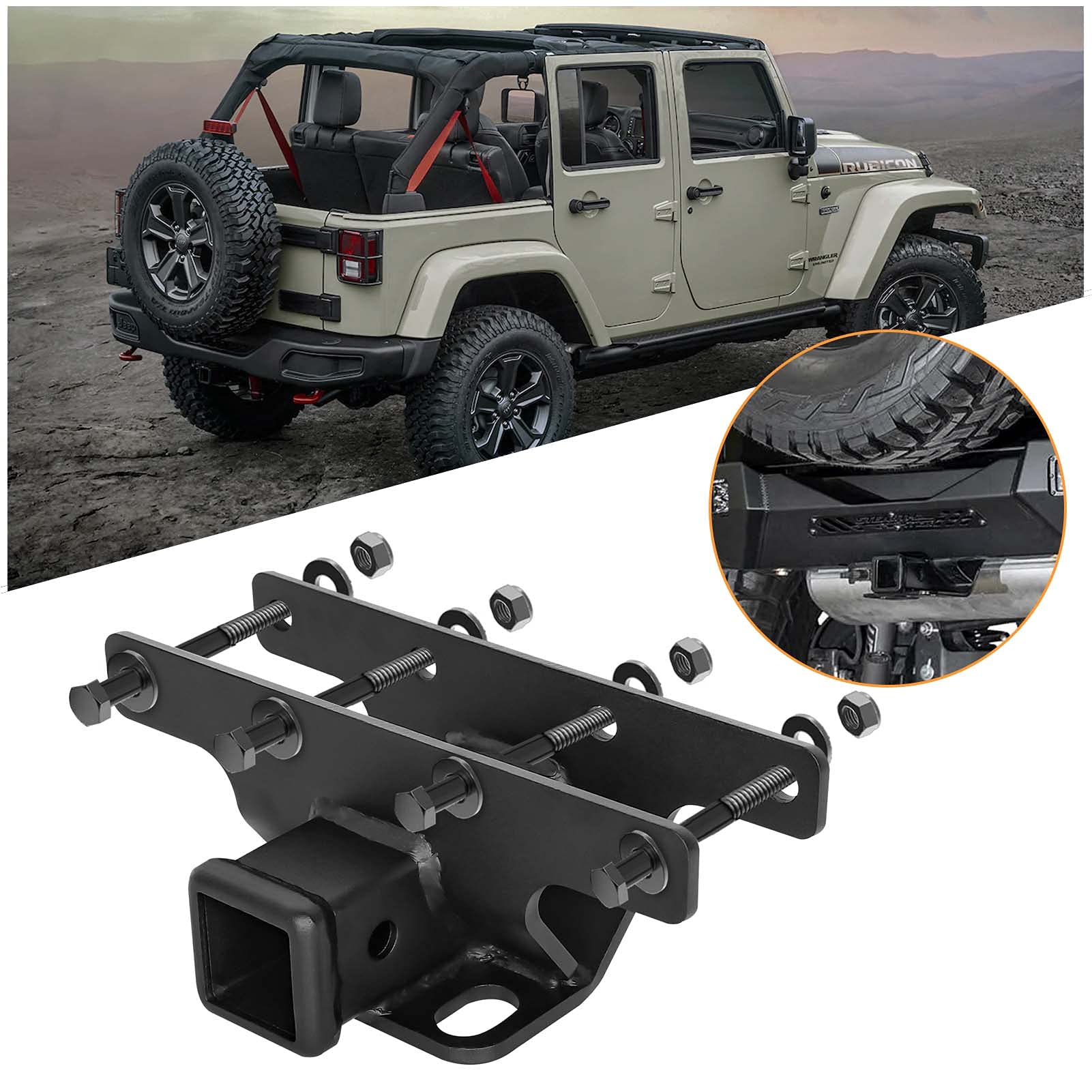Buy DING.PAI 2" JK Towing Hitch Receiver, Rear Bumper Towing Trailer ...